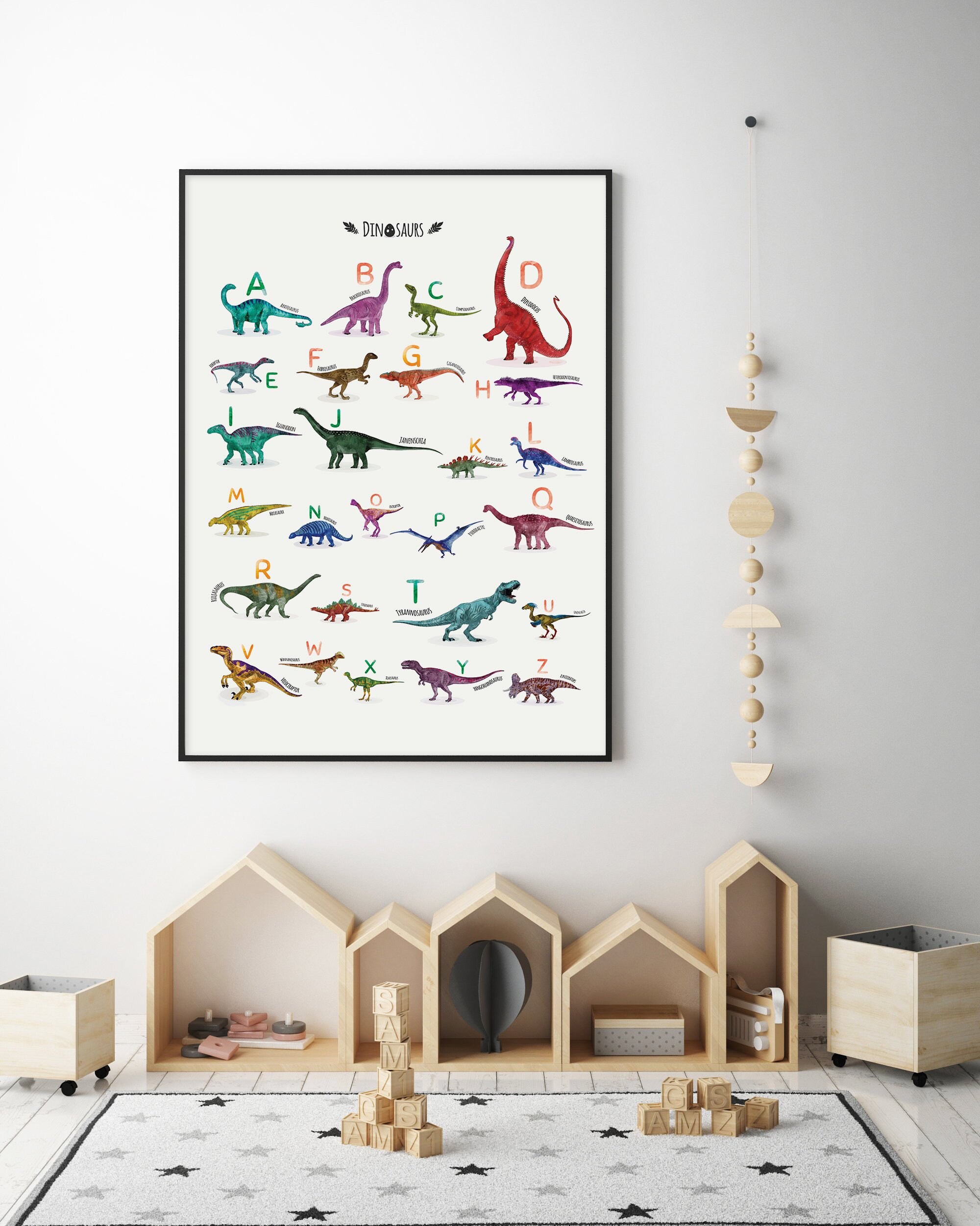 Watercolor Alphabet Dinosaurs Print Portrait ABC Poster - Etsy