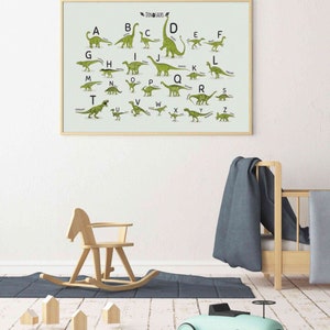 Alphabet Dinosaur Green Print , Horizontal, ABC Poster, Nursery ...