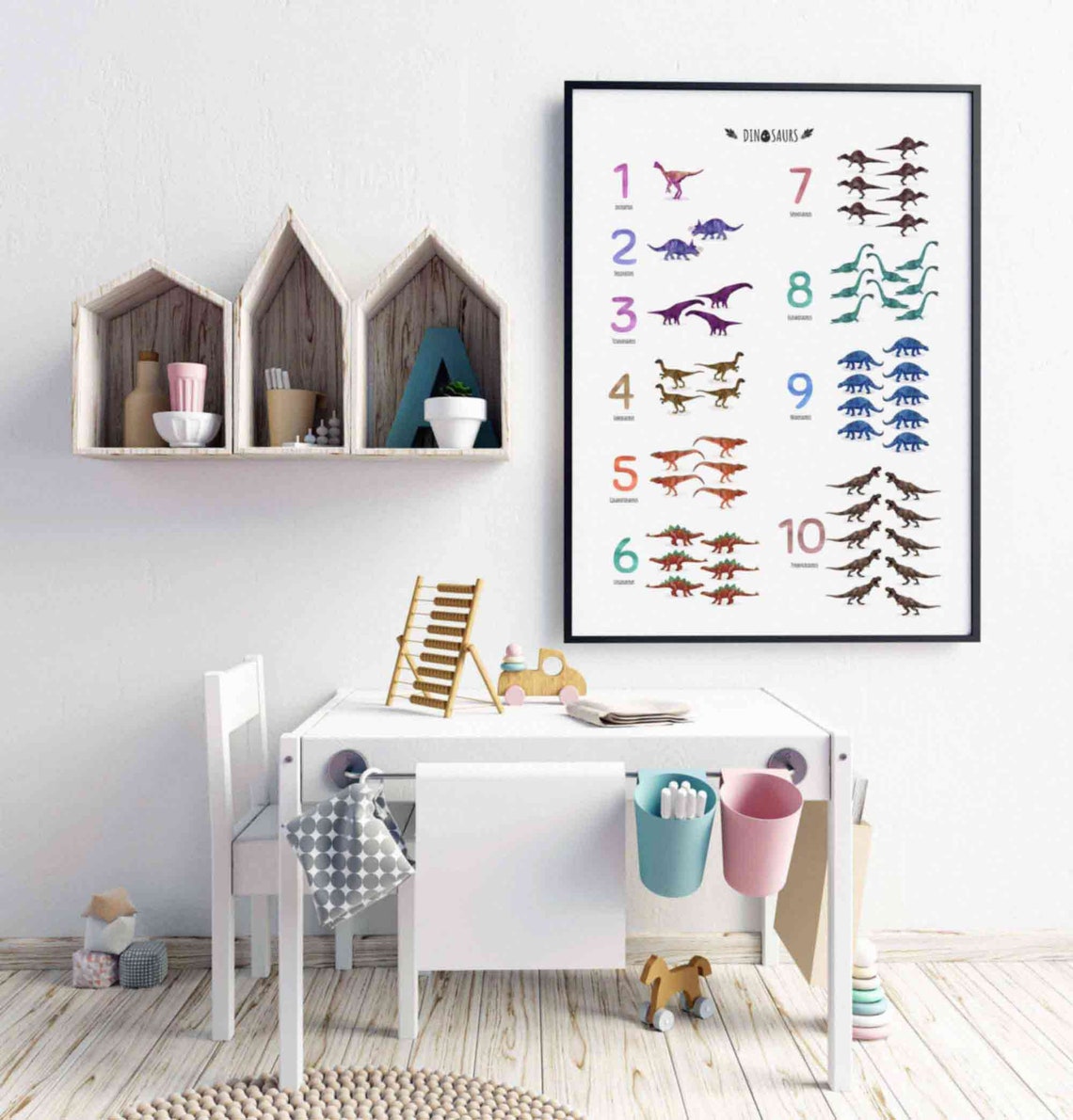 Watercolour Set of 2 Dinosaur Alphabet & Numbers Prints - Etsy