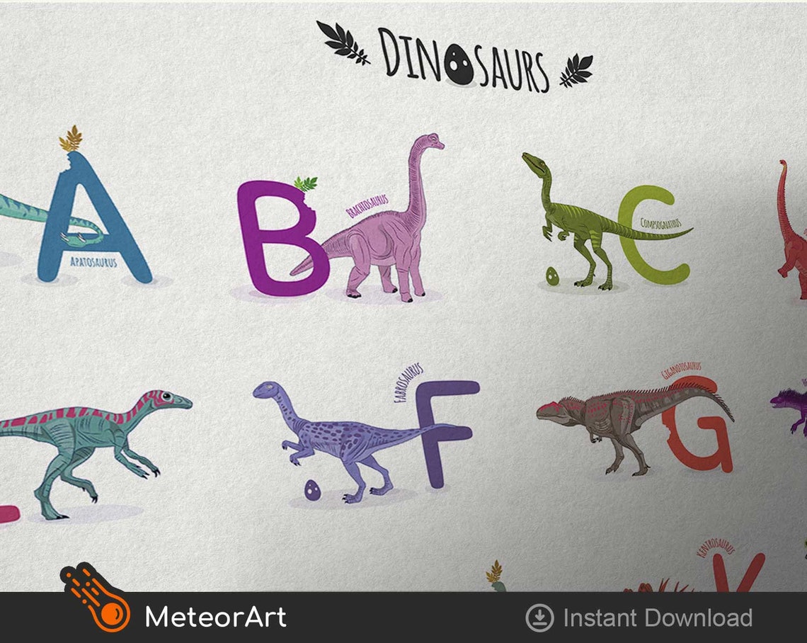 Alphabet Dinosaurs Print Vertical ABC Poster Nursery - Etsy