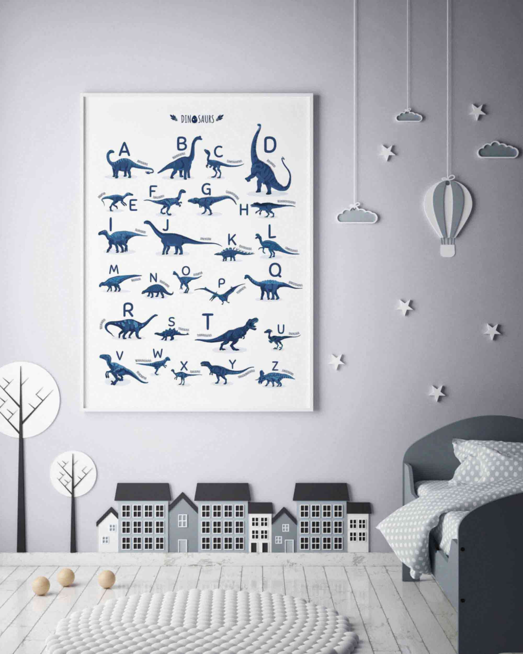 Alphabet Dinosaurs Navy Print Portrait ABC Poster Nursery | Etsy