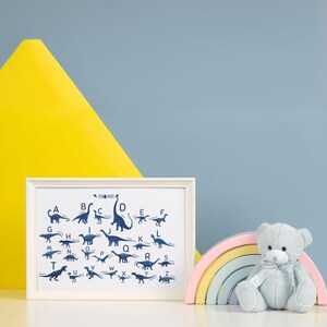 Blue Alphabet Dinosaur Print, Horizontal, ABC Poster, Nursery Alphabet ...