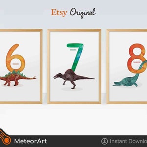 Set of 0-10 Numbers, 11 Printables, Watercolor Dinosaur Instant ...