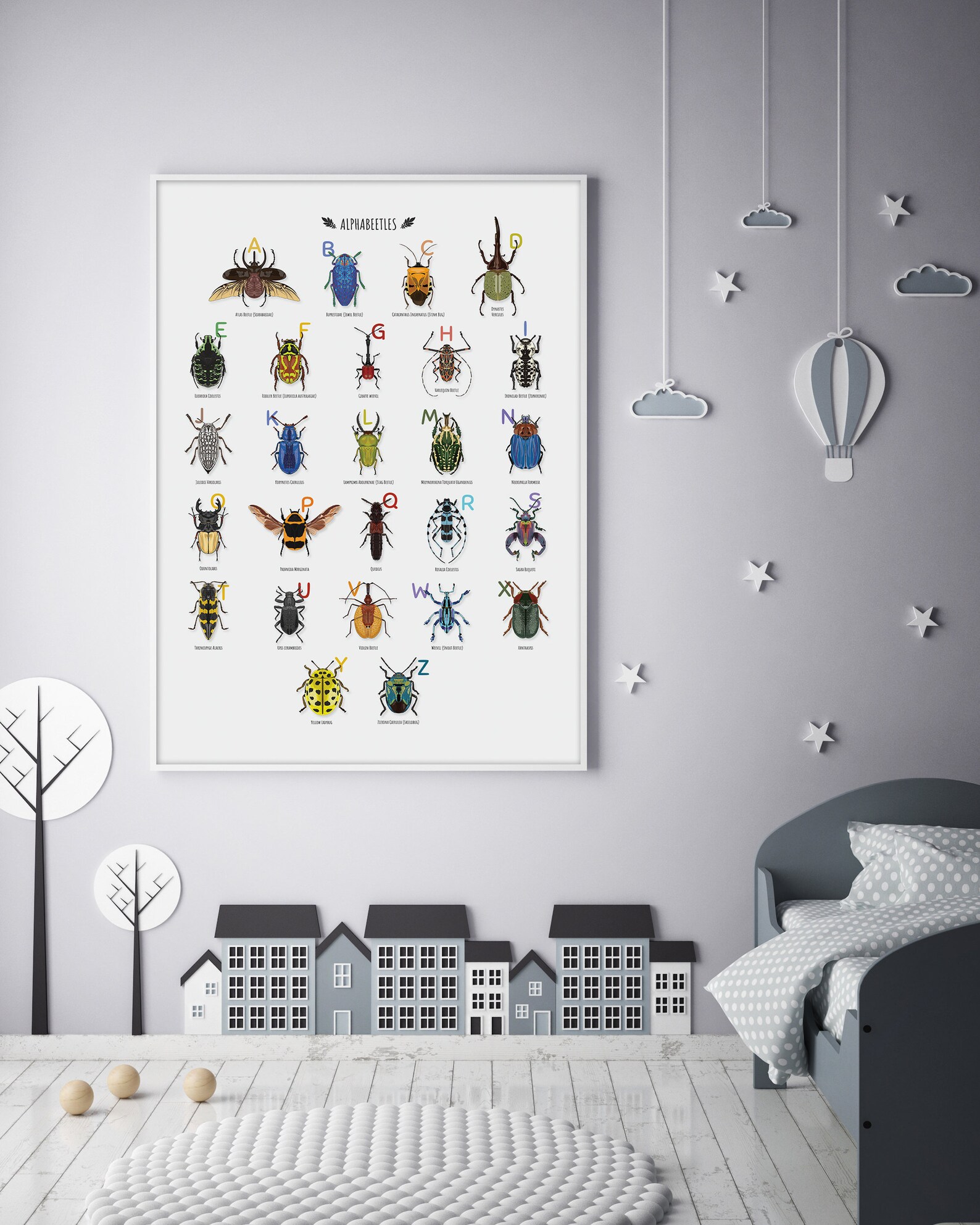 Alphabet Beetles Illustrations Print, Vertical ABC Poster, Nursery A-Z ...