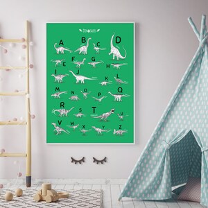 Alphabet Dinosaurs Green Print, Portrait ABC Poster, Nursery Alphabet ...