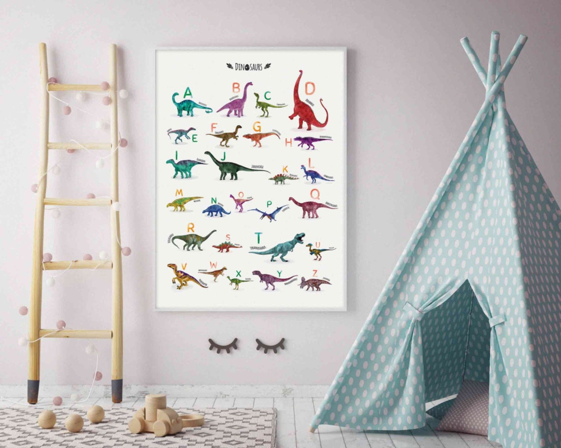 Watercolor Alphabet Dinosaurs Print Portrait ABC Poster - Etsy