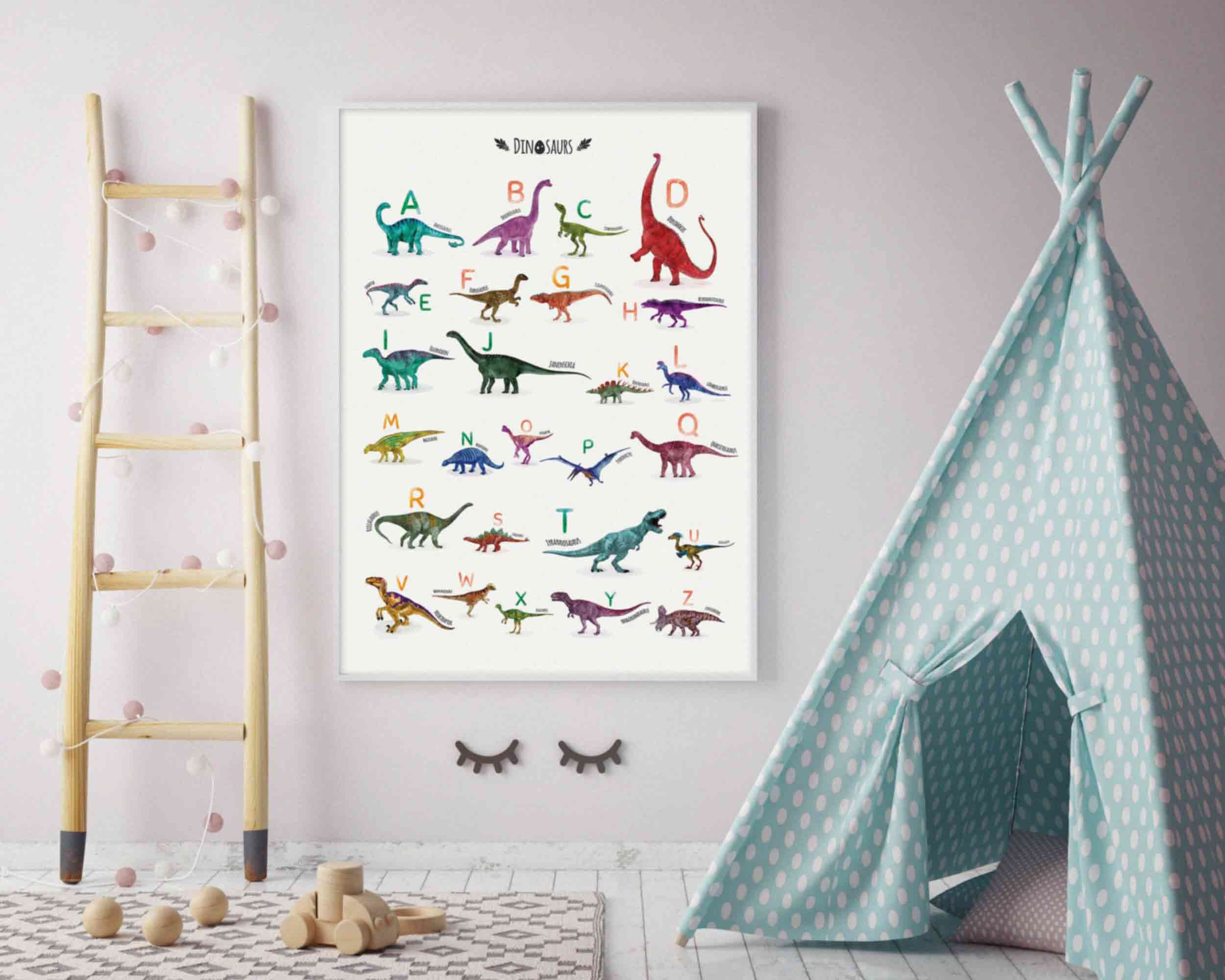Watercolor Alphabet Dinosaurs Print Portrait ABC Poster - Etsy