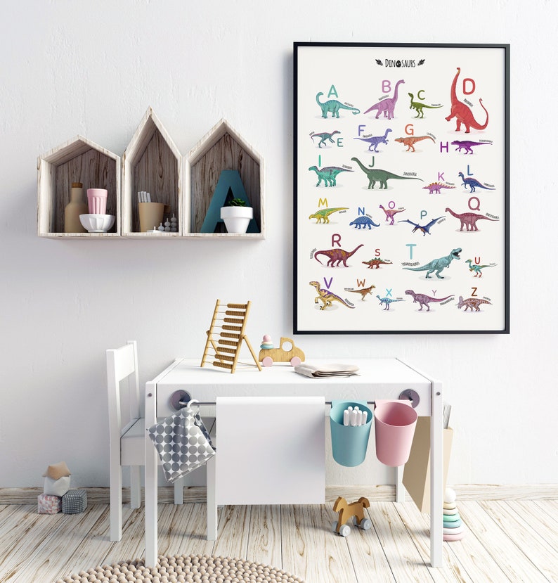 Dinosaur Printable Illustration Vertical Alphabet Poster - Etsy