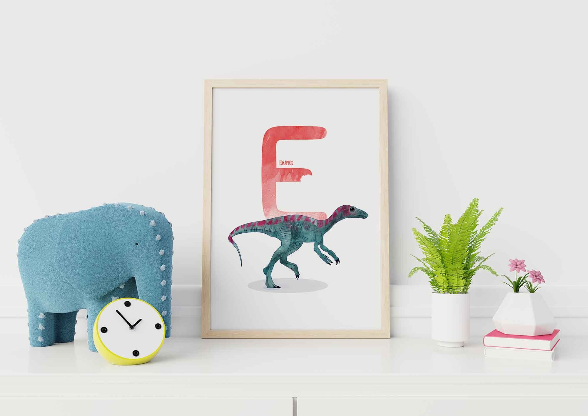 Letter E Eoraptor Dinosaur Illustration Alphabet Dinosaur | Etsy