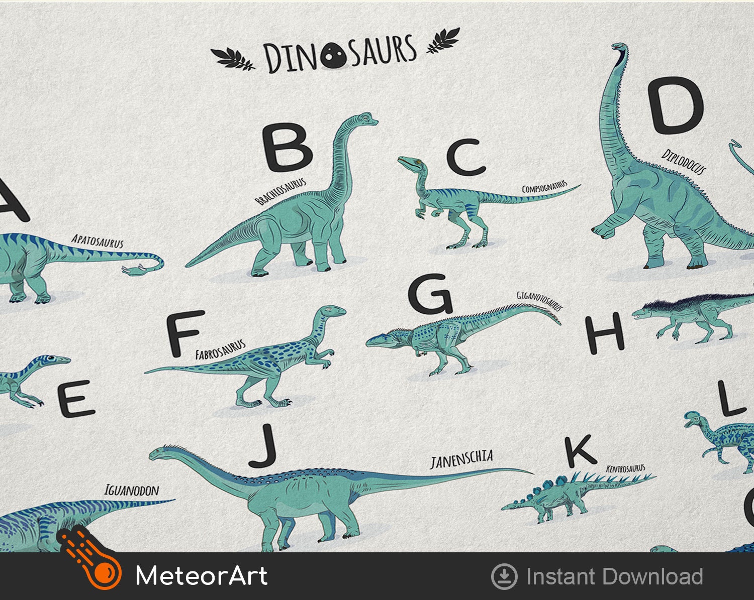 Alphabet Dinosaurs Print Vertical ABC Poster Nursery | Etsy