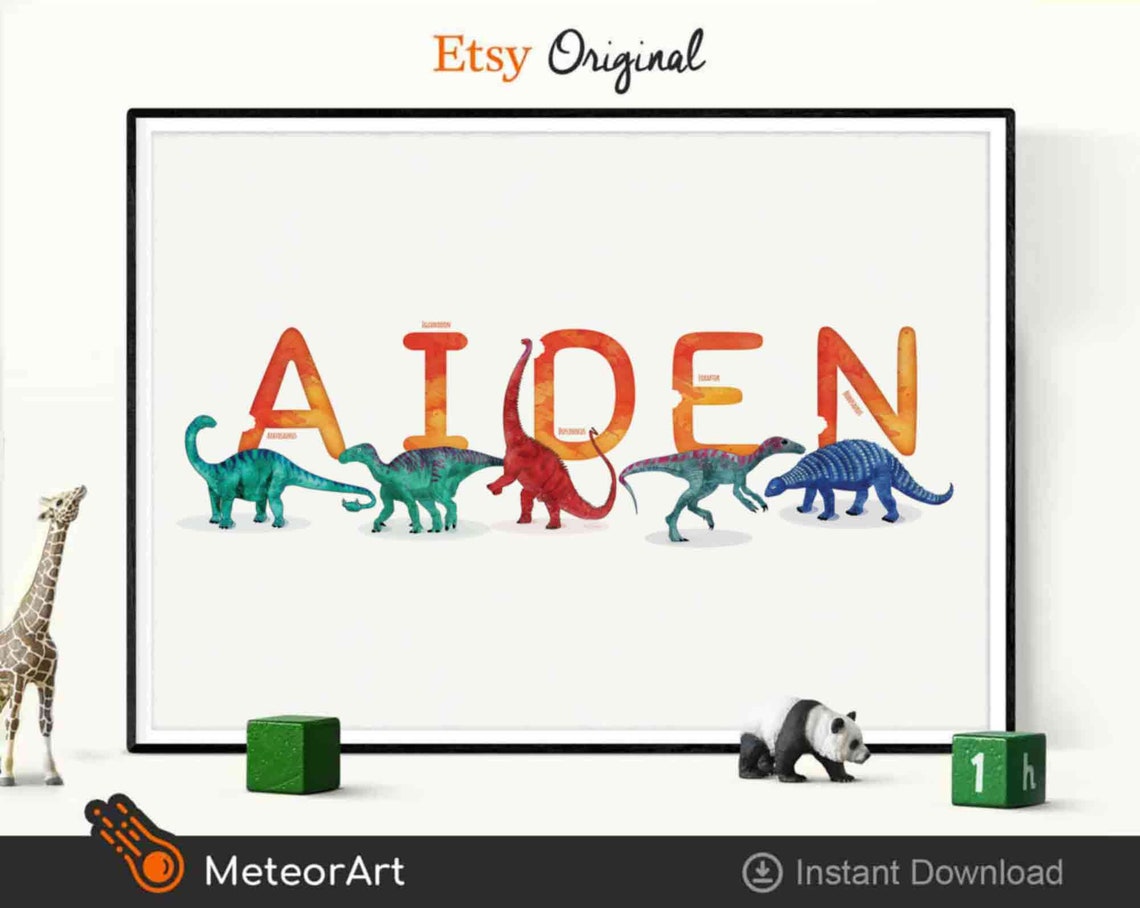Aiden Watercolour Dinosaurs Printable Horizontal Name Poster - Etsy Israel