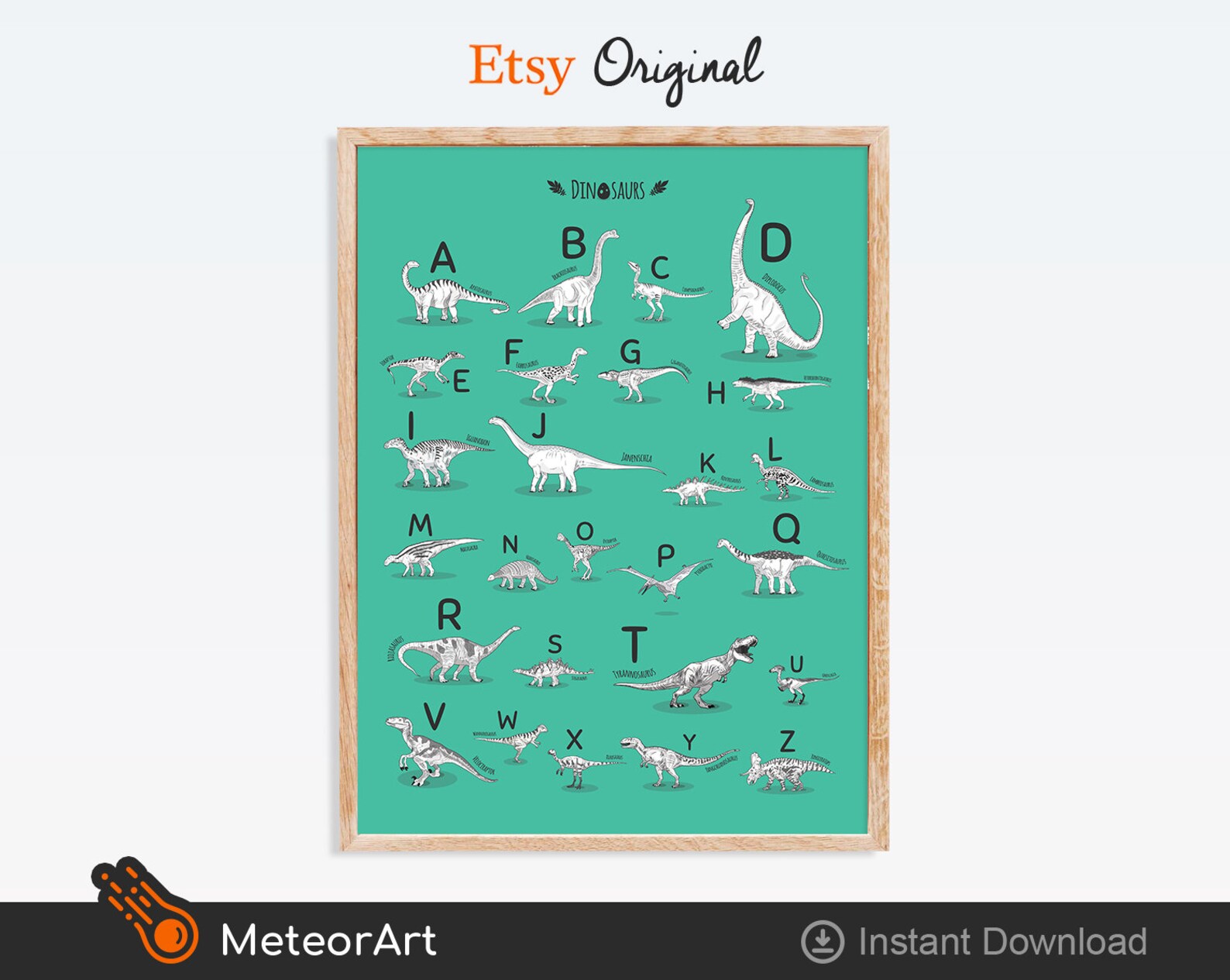 Turquoise Alphabet Dinosaurs Print Portrait ABC Poster - Etsy