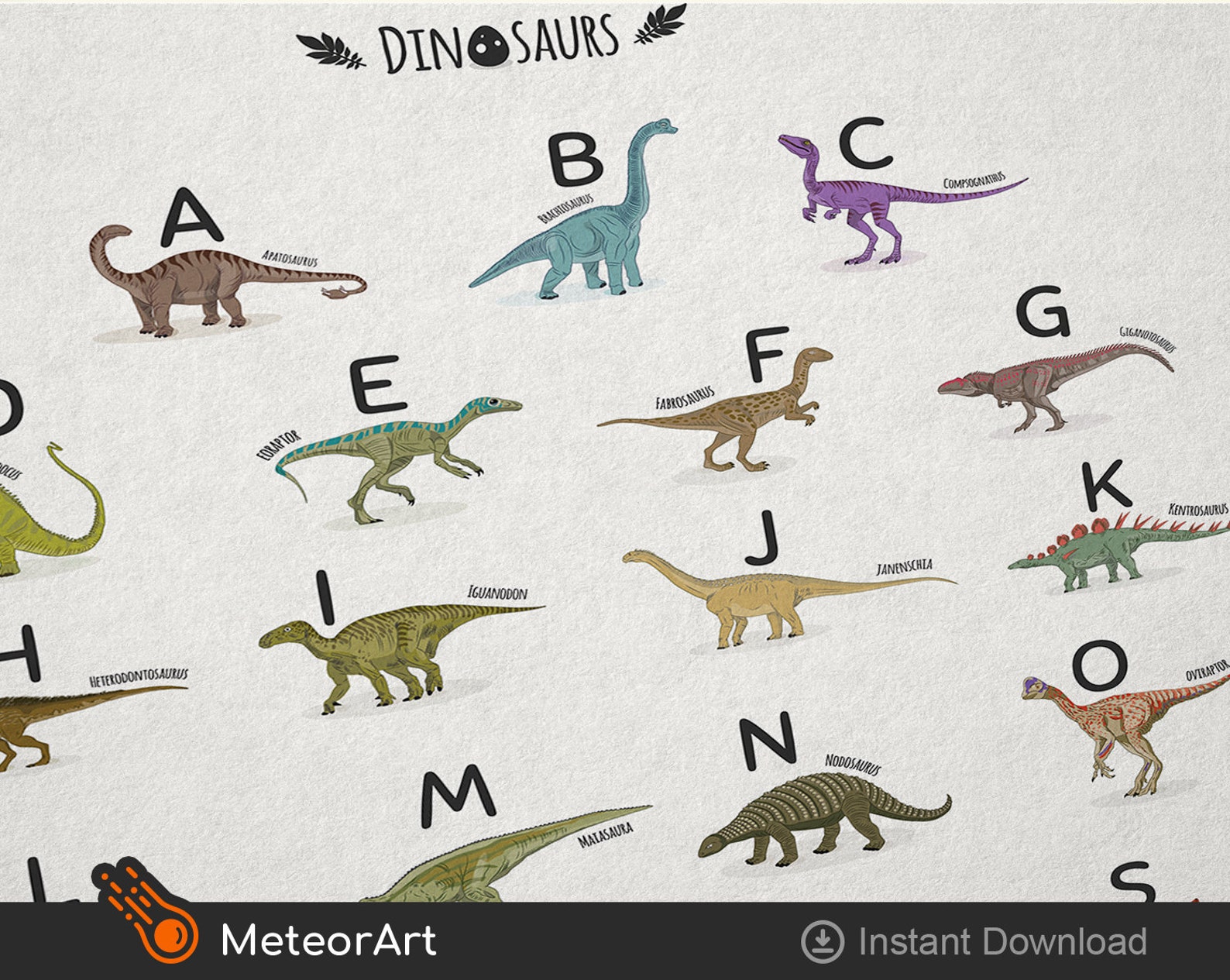 Colorful Alphabet Dinosaur Print Portrait ABC Poster Nursery - Etsy