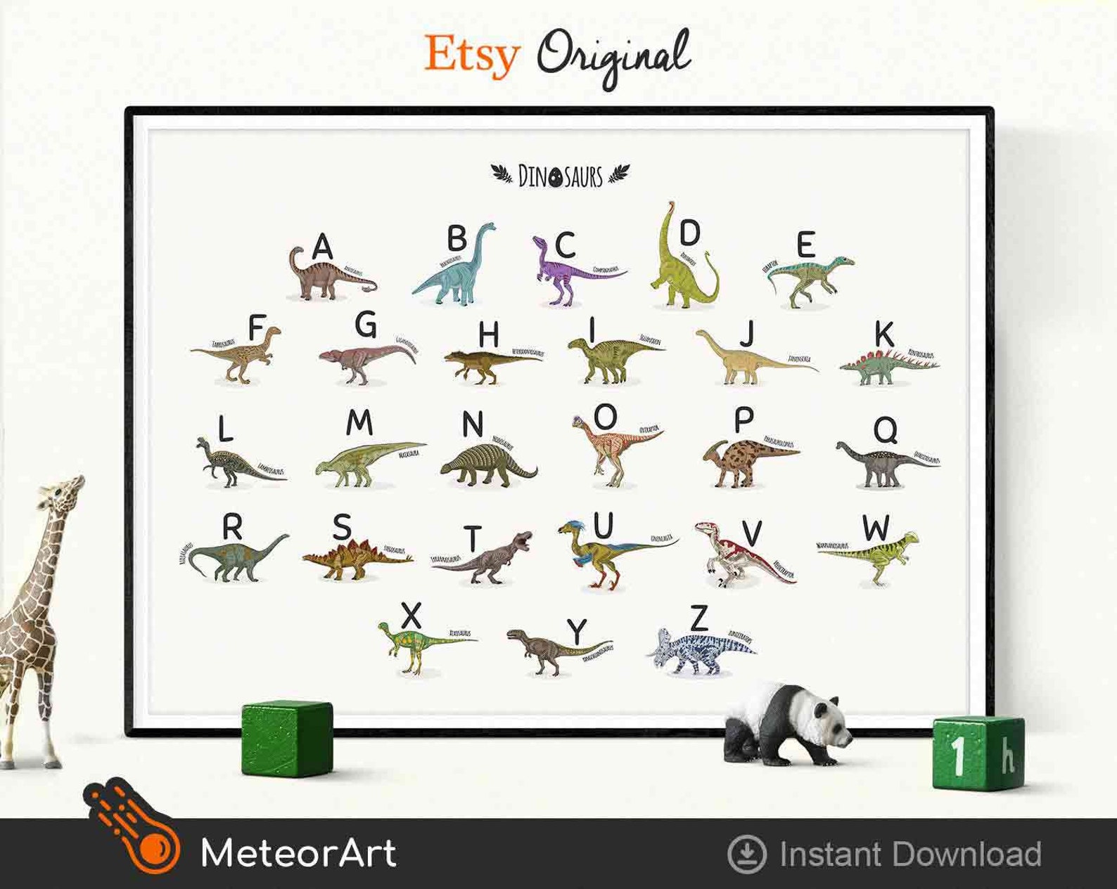 Alphabet Print Alphabet Dinosaur Horizontal ABC Poster | Etsy