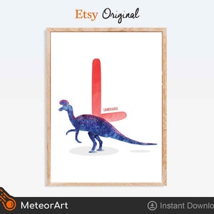 Letter L, Lambeosaurus Dinosaur Illustration, Alphabet Dinosaur Wall ...