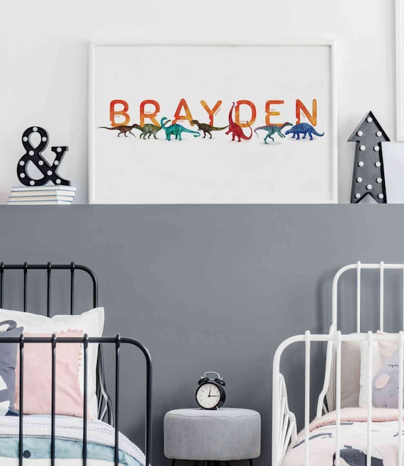 Brayden Watercolour Dinosaurs Printable Horizontal Name - Etsy