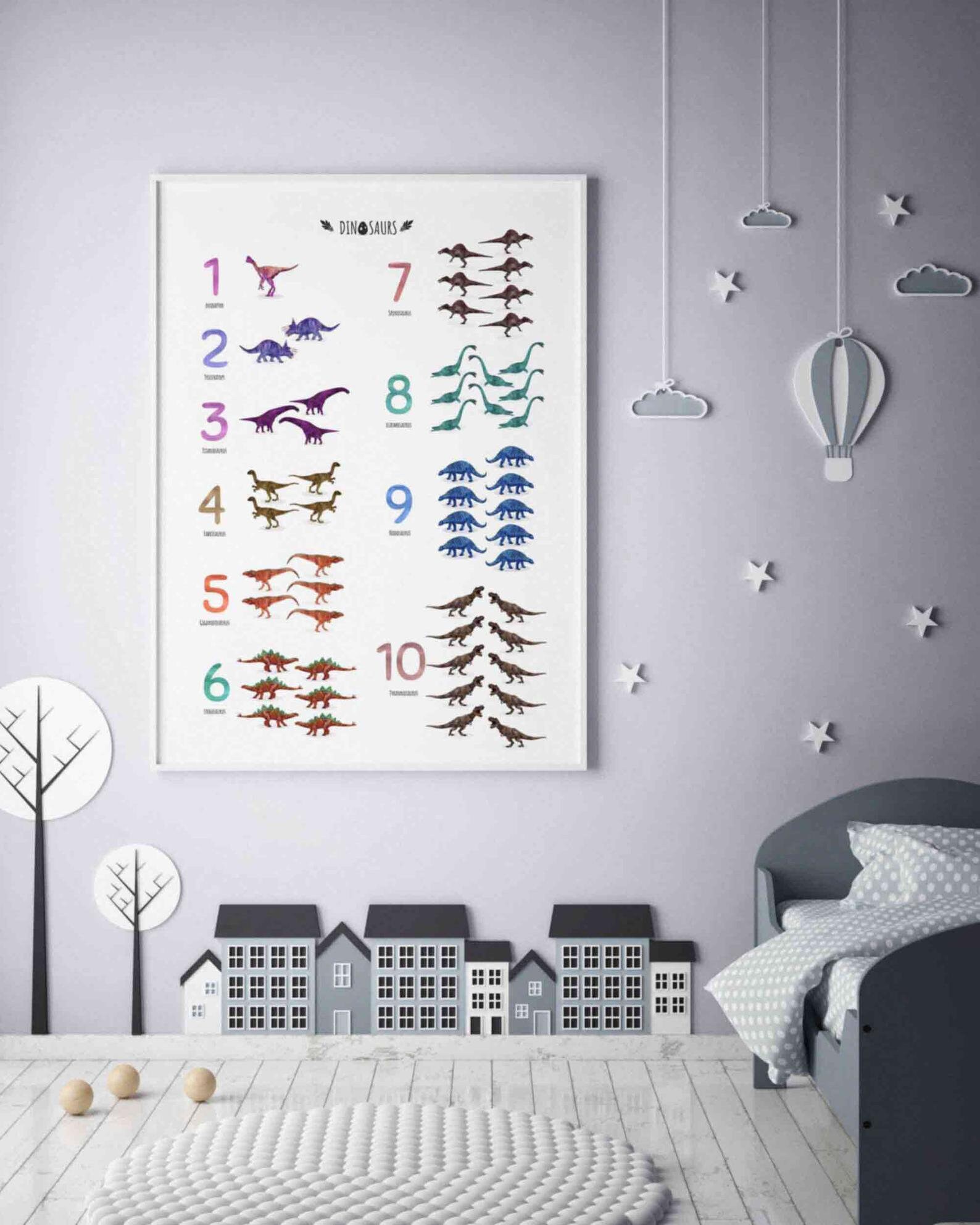Watercolour dinosaurs numbers educational poster Count to ten | Etsy