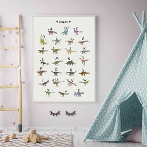 Colorful Alphabet Dinosaur Print, Portrait ABC Poster, Nursery Alphabet ...