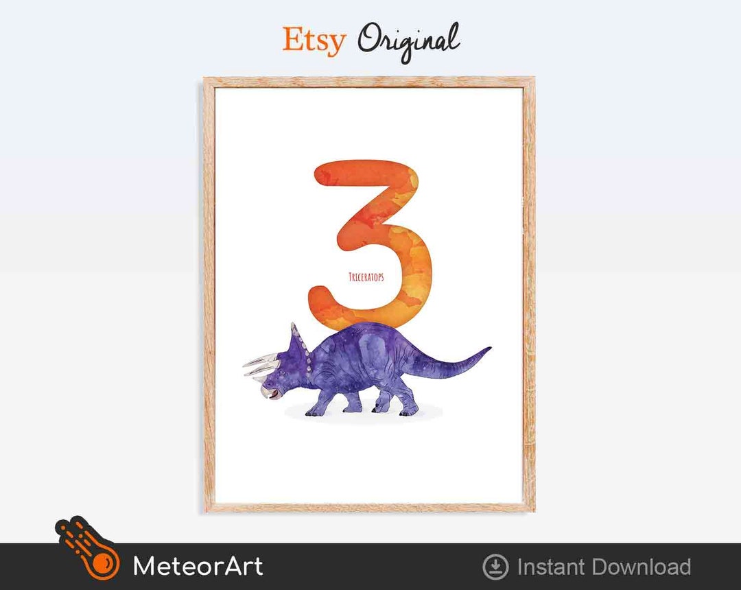 Number Three, Triceratops Dinosaur Illustration, Dinosaur Art, Kids ...