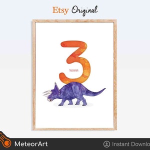 Number Three, Triceratops Dinosaur Illustration, Dinosaur Art, Kids ...