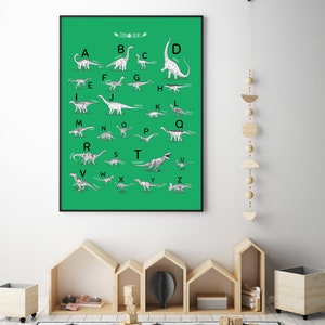 Alphabet Dinosaurs Green Print, Portrait ABC Poster, Nursery Alphabet ...