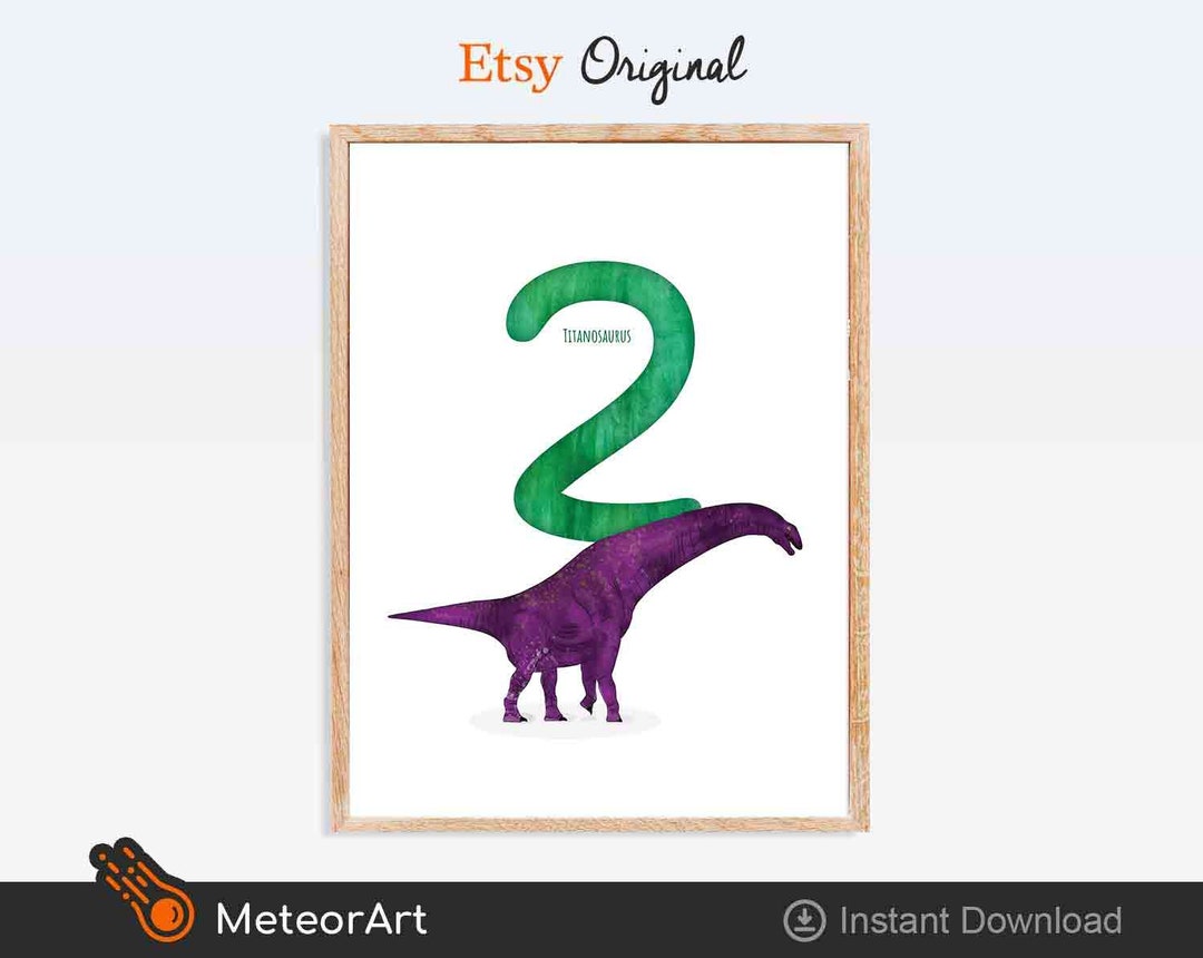 Number Two, Titanosaurus Dinosaur Illustration, Dinosaur Wall Art, Kids ...