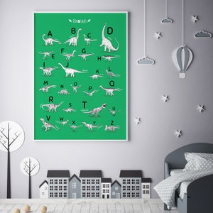 Alphabet Dinosaurs Green Print, Portrait ABC Poster, Nursery Alphabet ...