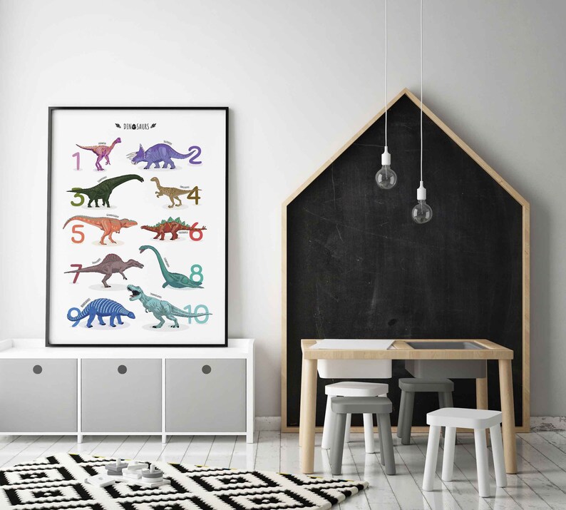 Dinosaurs counting numbers educational poster Vertical | Etsy