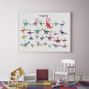 Dinosaur Printable Illustration, Horizontal Alphabet Poster, Nursery ...