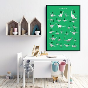 Alphabet Dinosaurs Green Print, Portrait ABC Poster, Nursery Alphabet ...