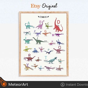 Set of 2 Educational Dinosaur ABC and Numbers Prints, Alphabet ...