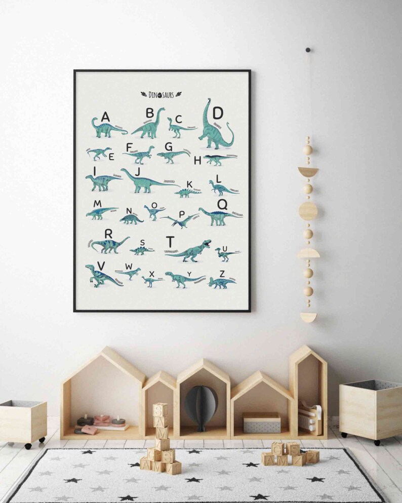 Alphabet Dinosaurs Print Vertical ABC Poster Nursery - Etsy