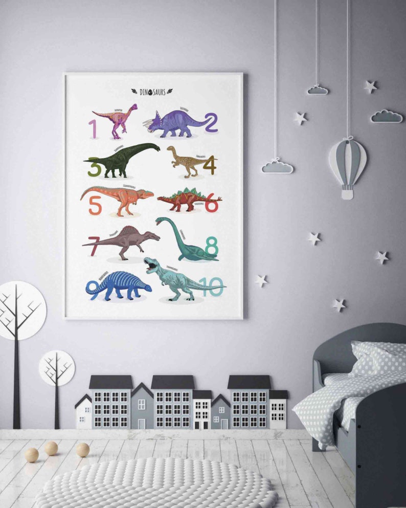 Dinosaurs counting numbers educational poster Vertical | Etsy