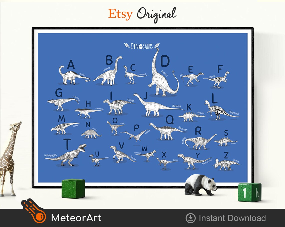Dinosaurs Alphabet Print Landscape ABC Poster Nursery - Etsy