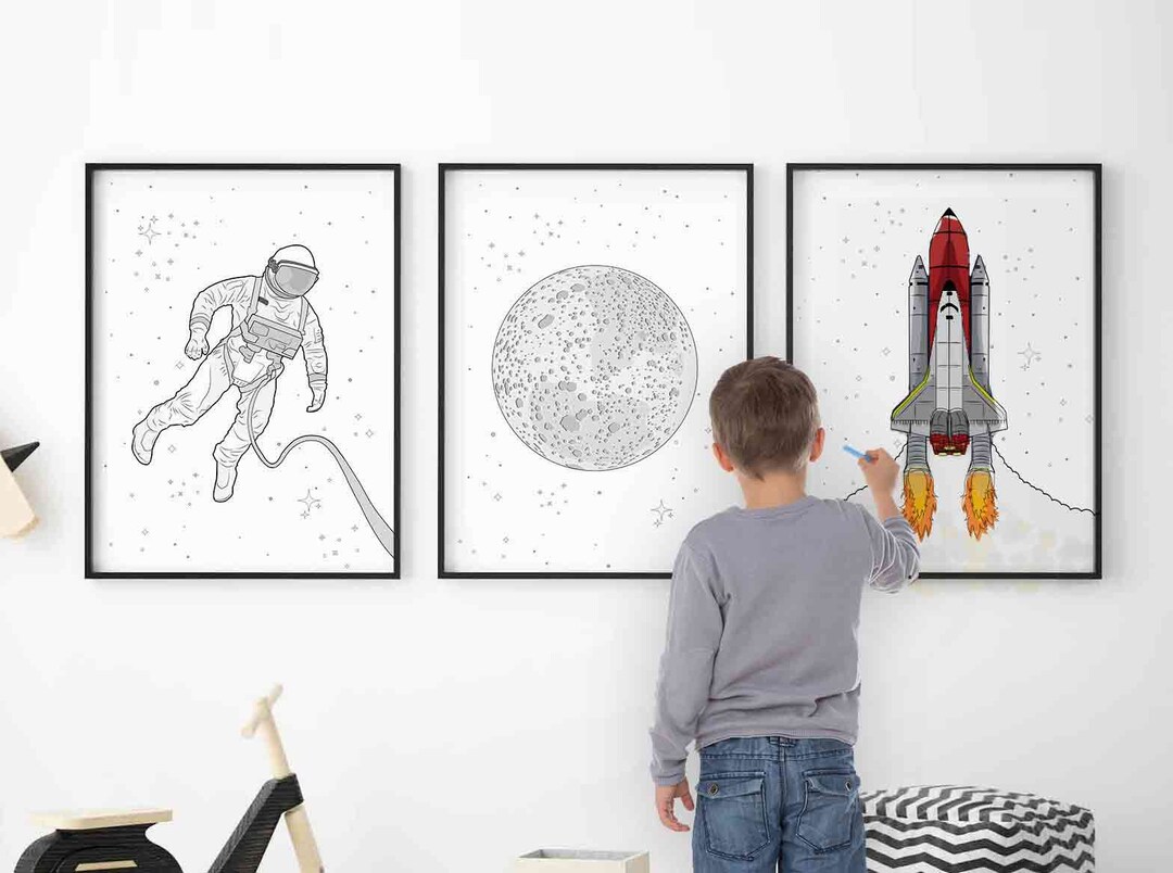 Space DIY Colouring Set of 3 Printable's, Playroom Galaxy Posters ...