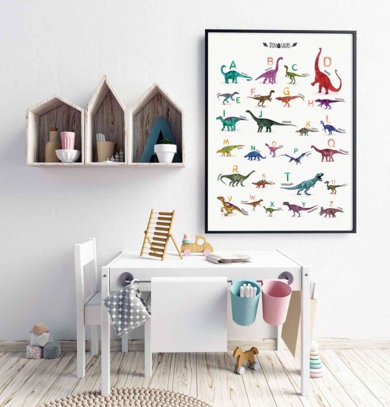 Watercolor Alphabet Dinosaurs Print Portrait ABC Poster - Etsy