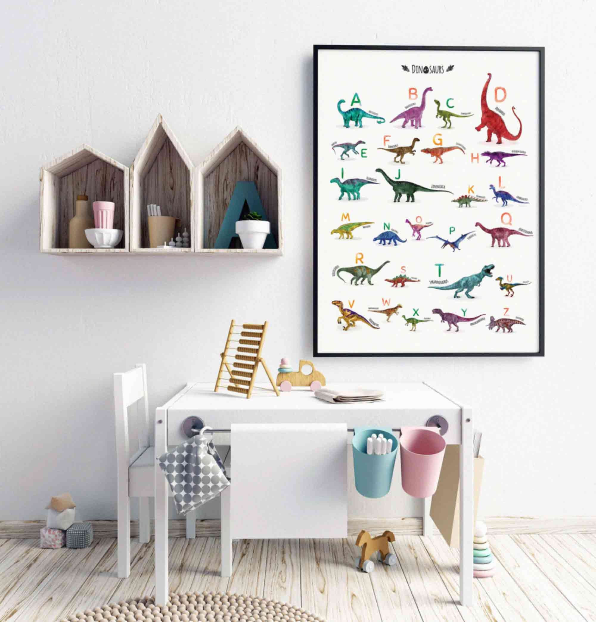 Watercolor Alphabet Dinosaurs Print Portrait ABC Poster - Etsy