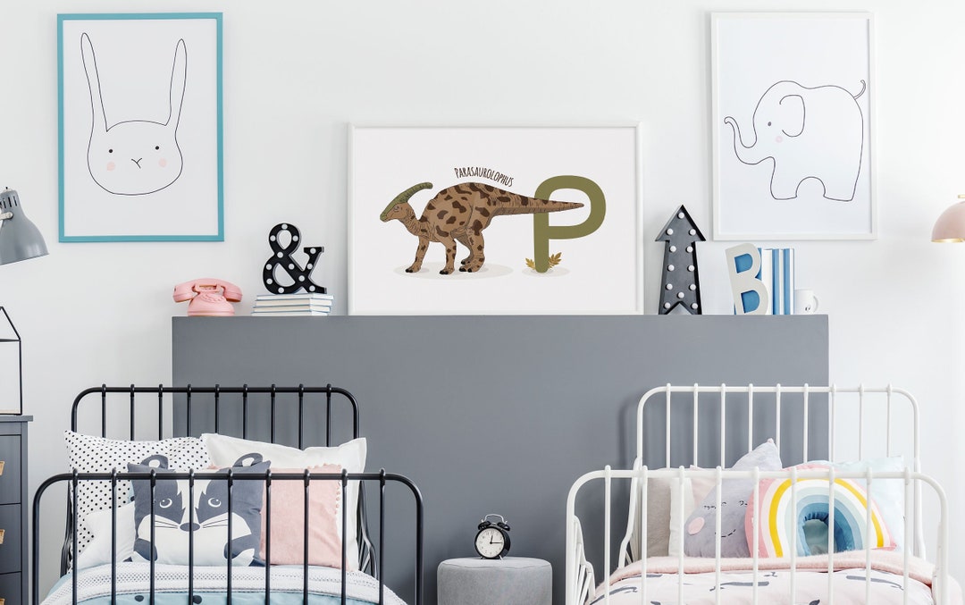 Letter P, Parasaurolophus Dinosaur Illustration, Alphabet Dinosaur Wall ...