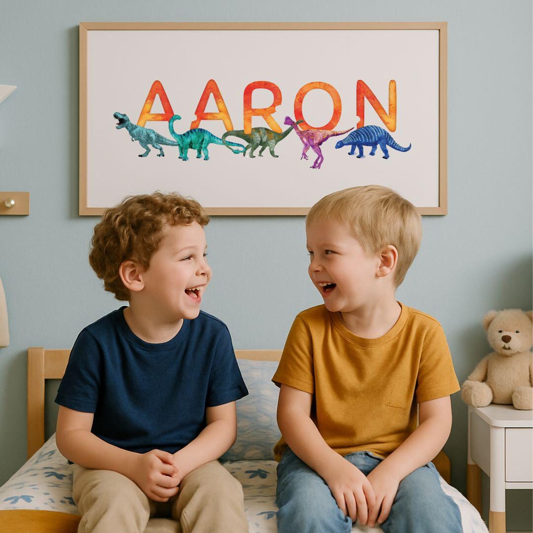 Aaron Watercolour Dinosaurs Printable, Horizontal Name Poster ...
