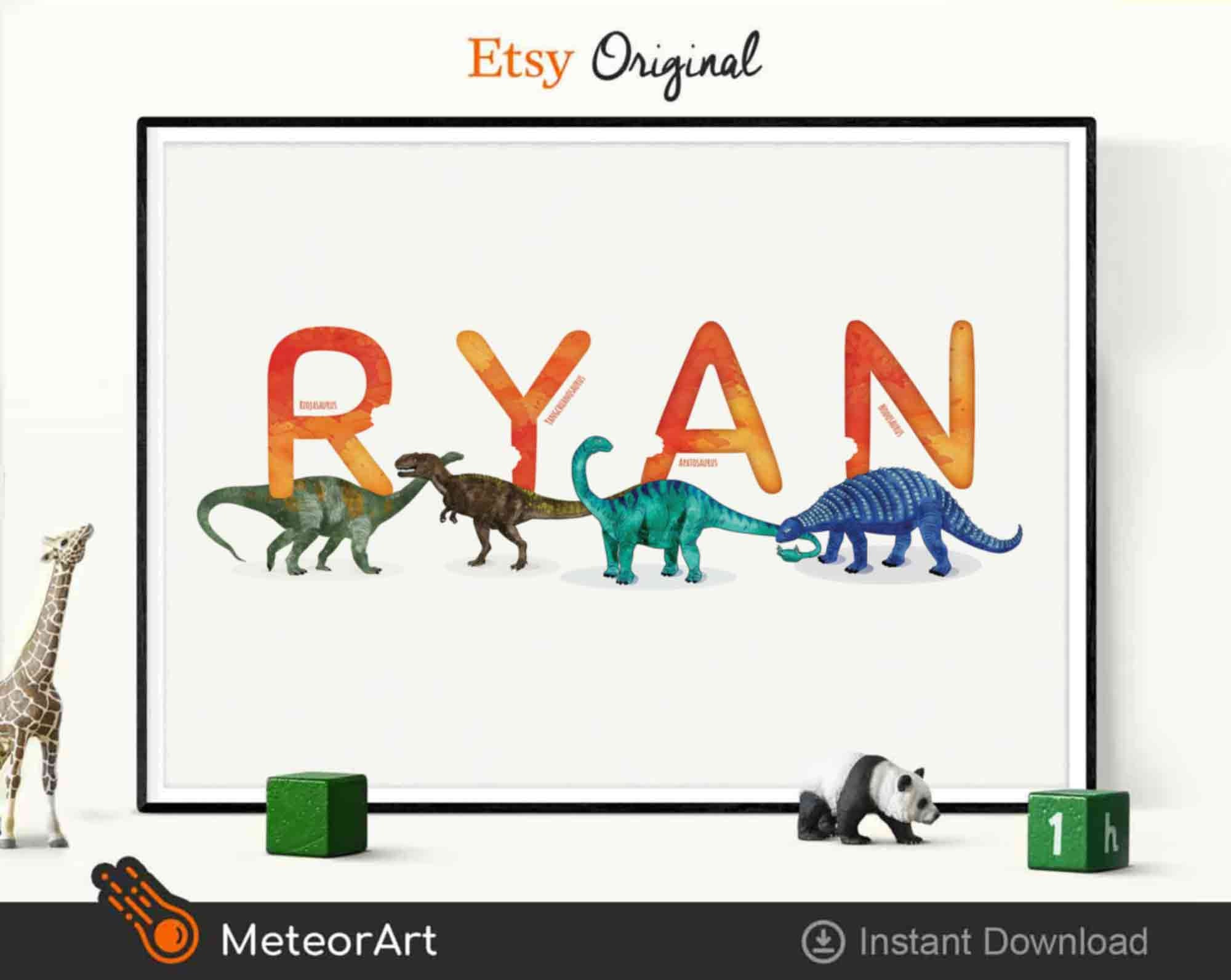 Ryan Watercolour Dinosaurs Printable Horizontal Name Poster - Etsy Israel
