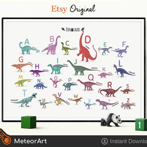 Dinosaur Printable Illustration, Horizontal Alphabet Poster, Nursery ...