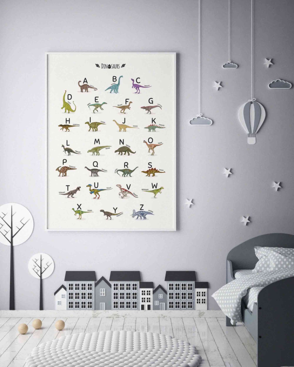 Colorful Alphabet Dinosaur Print Portrait ABC Poster Nursery | Etsy