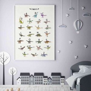 Colorful Alphabet Dinosaur Print, Portrait ABC Poster, Nursery Alphabet ...