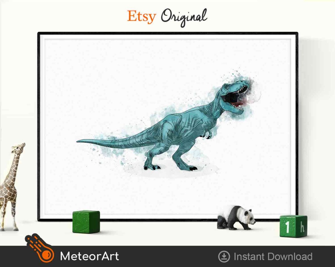 Watercolor T-rex Dinosaur Nursery Illustration, Dinosaur Printable ...