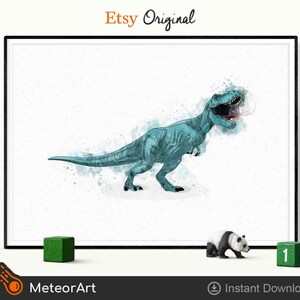 Watercolor T-rex Dinosaur Nursery Illustration, Dinosaur Printable ...