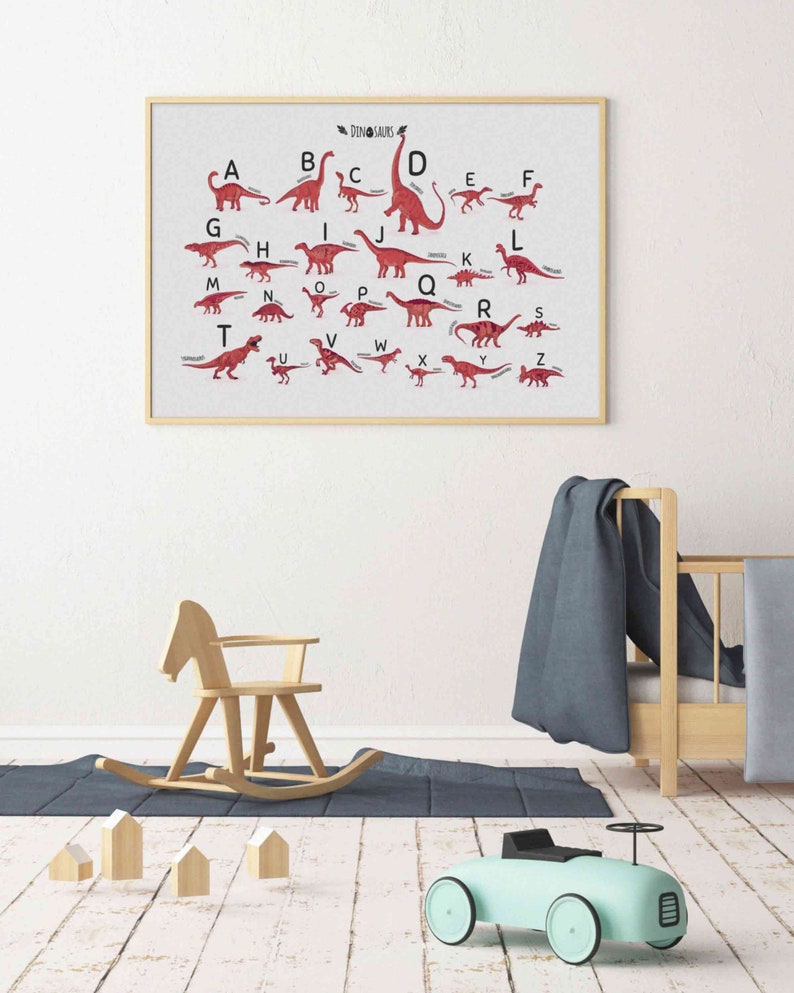 Dinosaurs Alphabet Red Print Horizontal ABC Poster Nursery - Etsy