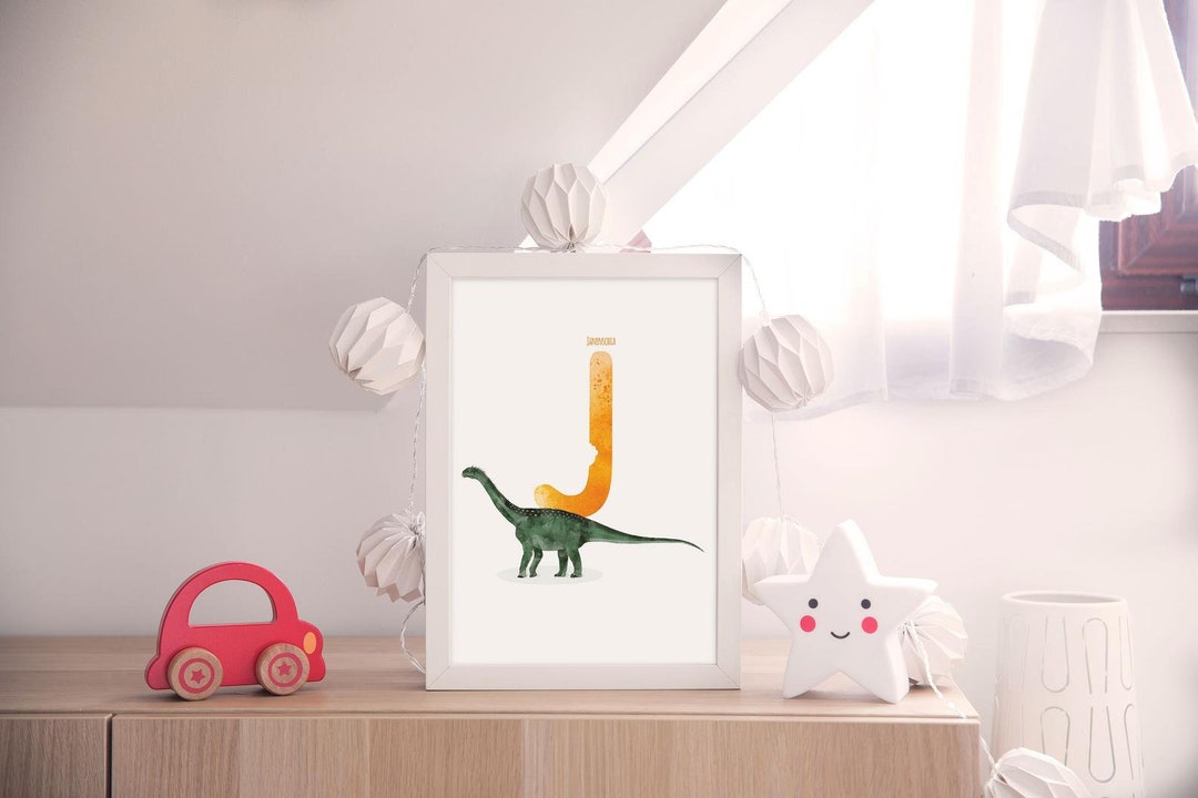 Letter J, Janenschia Dinosaur Illustration, Alphabet Dinosaur Wall Art ...