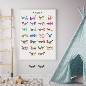 Alphabet Dinosaurs Print, Vertical ABC Poster, Nursery Alphabet Art ...