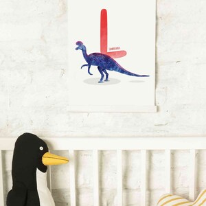Letter L, Lambeosaurus Dinosaur Illustration, Alphabet Dinosaur Wall ...
