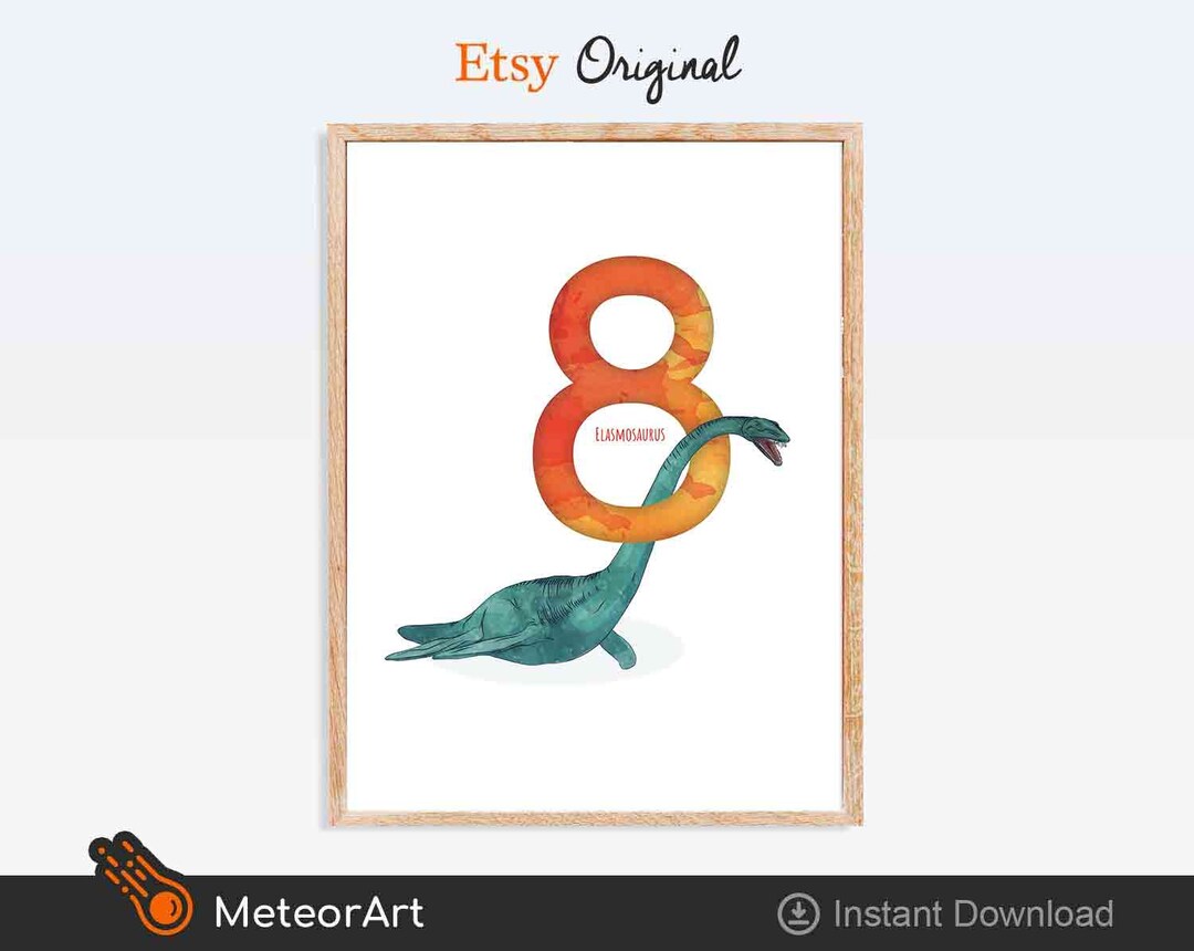 Number Eight, Elasmosaurus Dinosaur Illustration, Dinosaur Art, Kids ...